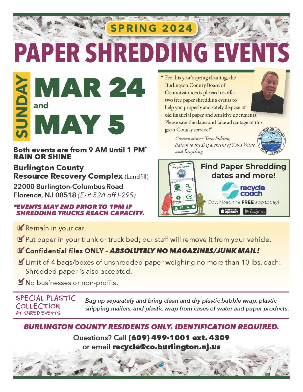 Paper Shredding Event - March 24, 2024 & May 5, 2024 - Township of Florence