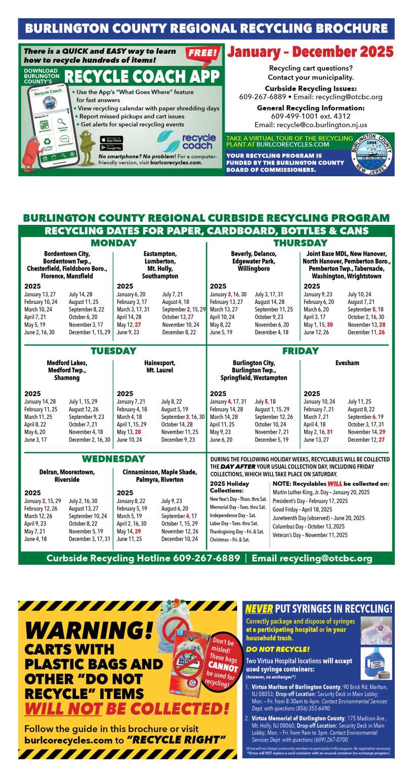 2025 Recycling Calendar - Township of Florence